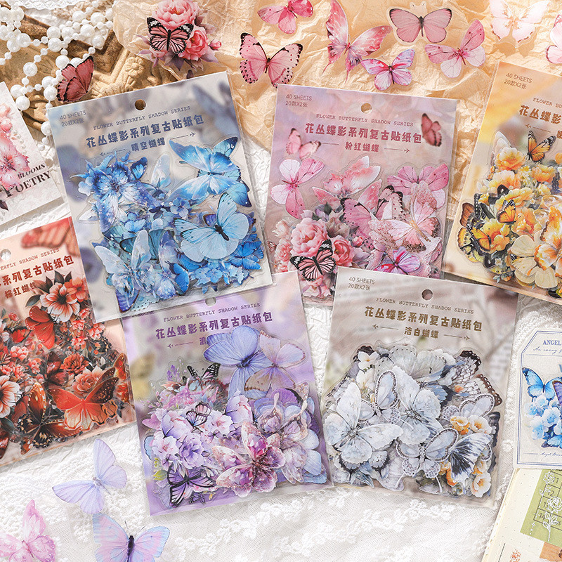 ENWEI 40 Pcs [Flower Butterfly Series] Vintage Journal Stickers ...