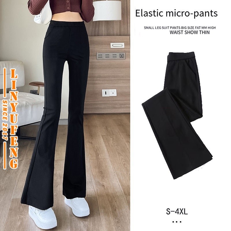 Plus Size S-3XL Bootcut Long Pants Women High Waist Korean Style ...