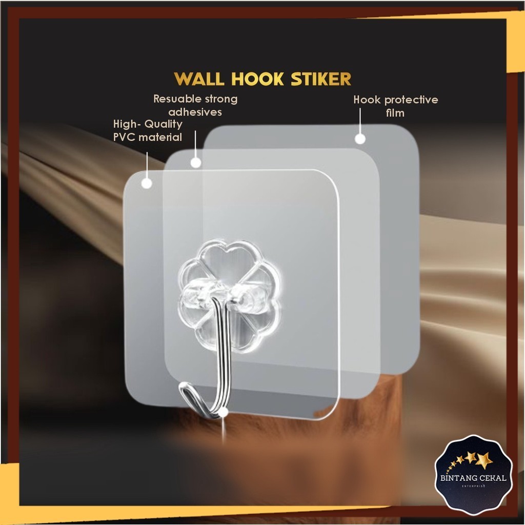 [BC] 4PCS Wall Hook Strong Adhesive Transparent Reusable Sticker Heavy ...