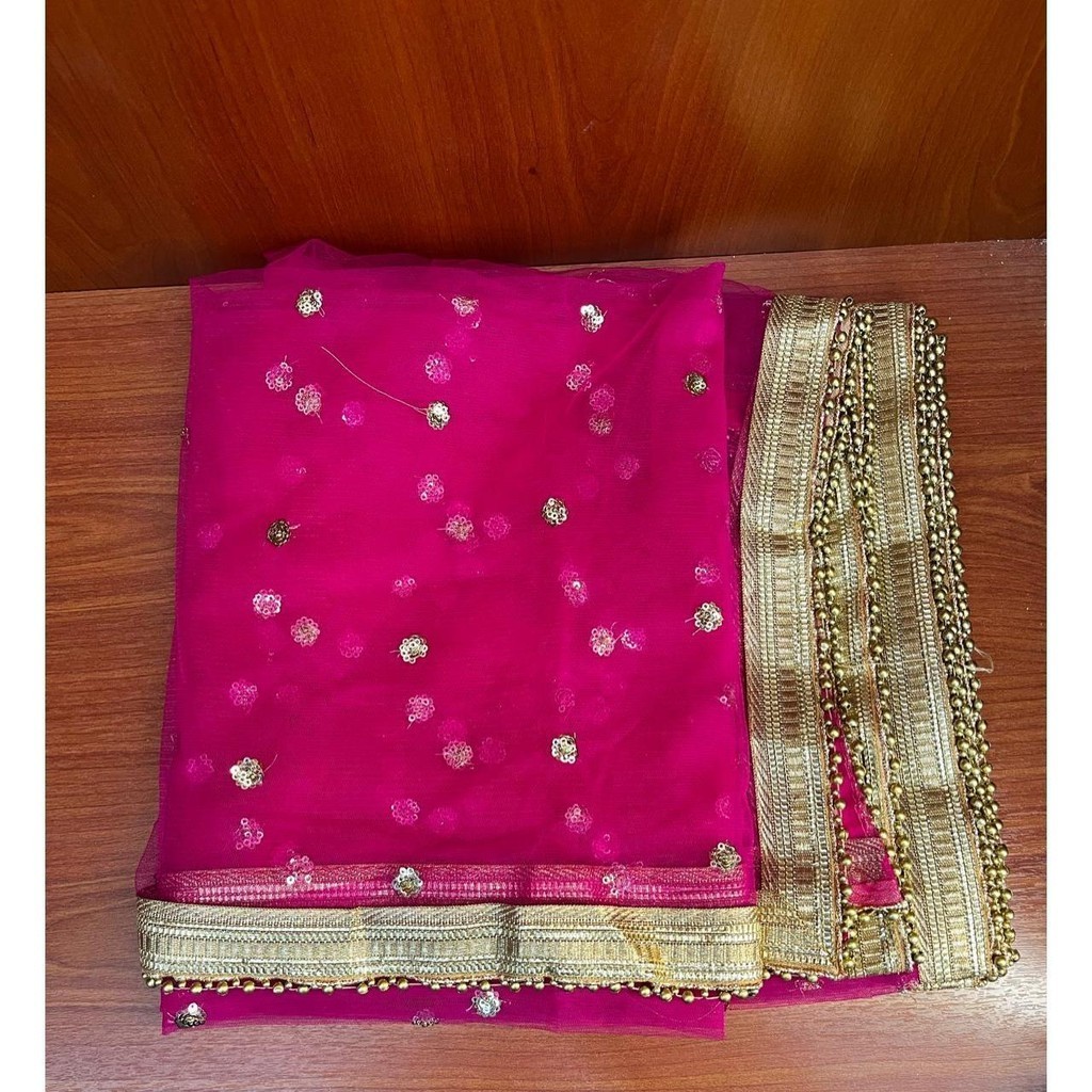 SS Net Dupatta with Golden Sequins Motifs, Gold Net Dupatta, Sequins ...