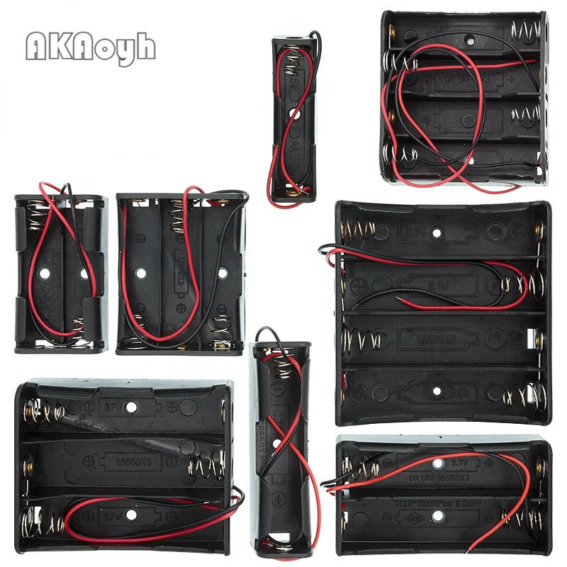 Plastic Standard Size AA/18650 Battery Holder Box Case Black With Wire ...