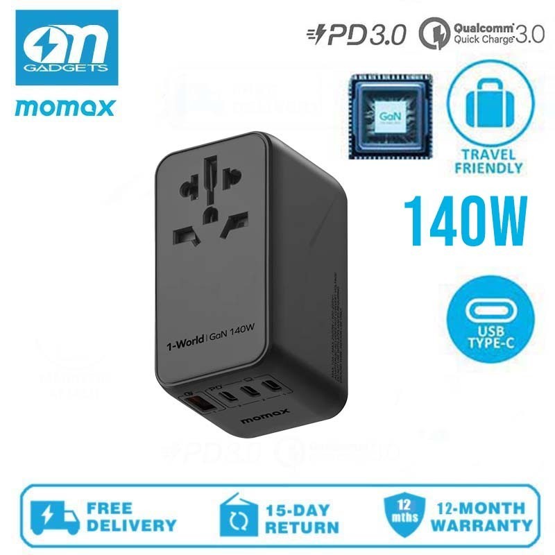 Momax UA16 Travel Adapter Gan 140W 1-World Universal 4-Ports And USB-C ...