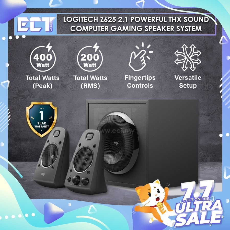 Logitech Z625 2.1 Powerful THX Sound Computer Gaming Speaker System with Subwoofer and Optical ...