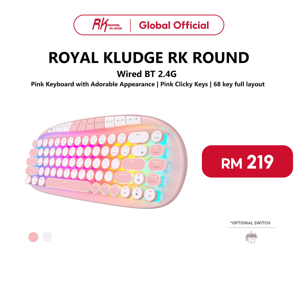 RK ROUND RK Royal Kludge 68 Key Tri-mode RGB Wired Bluetooth 2.4G ...