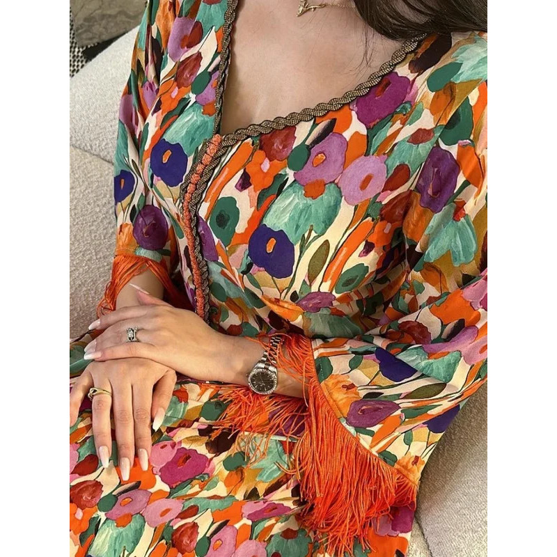 Eid Muslim Tassel Dress Abayas for Women Diamond Jalabiya Morocco Party Dresses Dubai Abaya ...