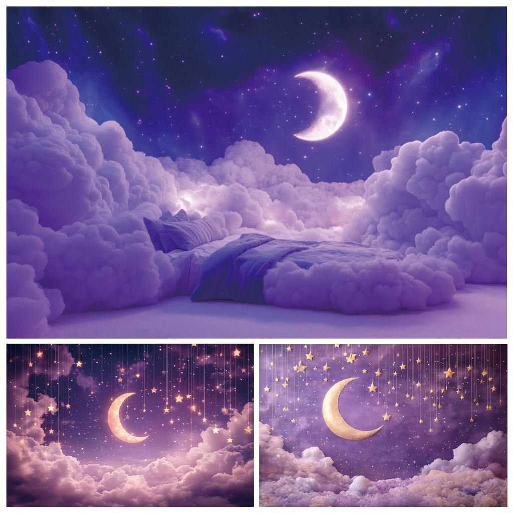 Starry Sky Night Photography Backdrop Night Sky Clouds Moon Stars Kids ...