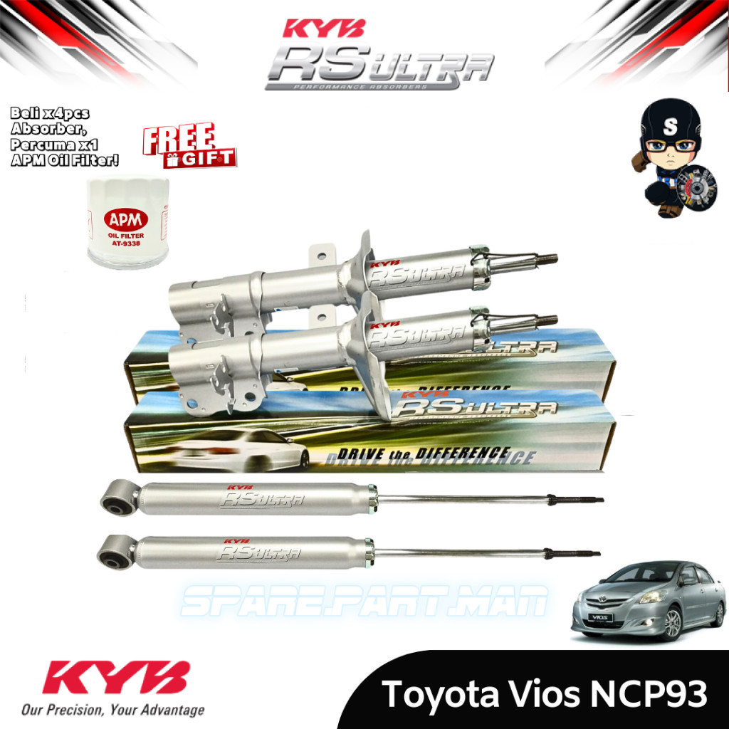 KYB RS ULTRA Toyota Vios NCP93 Heavy Duty Absorber With Boot & Mounting/ Complete Set | Shopee ...