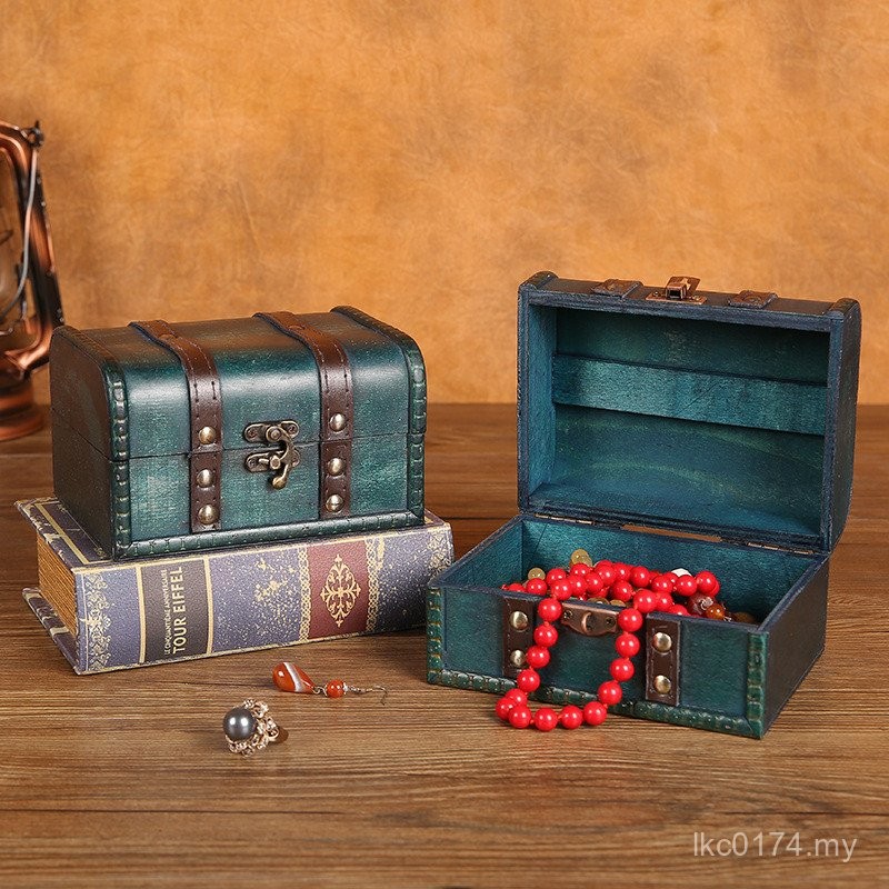 Solid Wood with Lock Chinese Retro Jewelry Box Xiaowen Treasure Jewelry ...