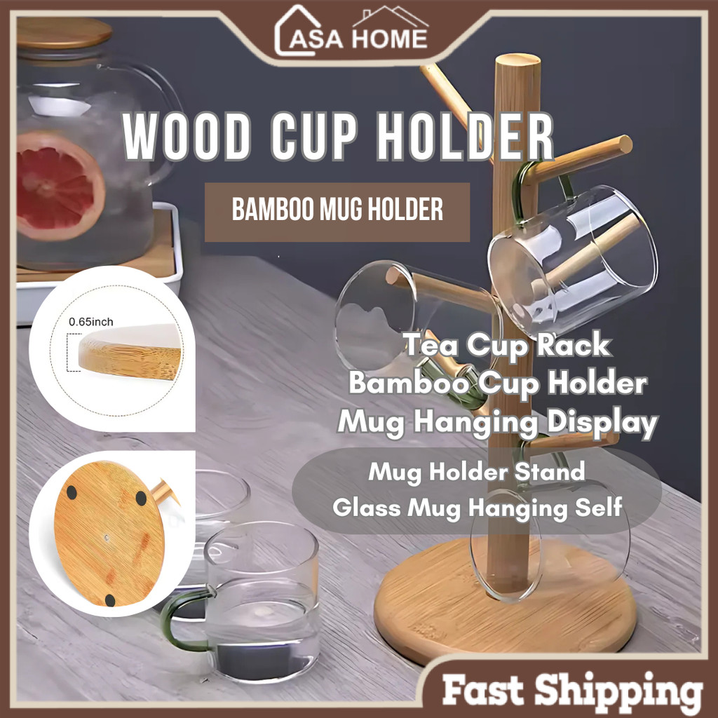 CASA Wood Cup Holder Stand Cup Rack Mug Holder Rak Cawan Wooden Tray ...