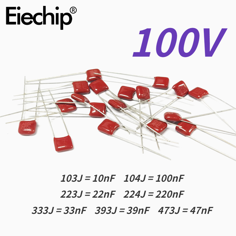 40PCS 100V CBB Capacitors 103J 10nf 104J 100nF 223J 22nF 224J 220nF 333J 33nF 393J 39nF 473J ...