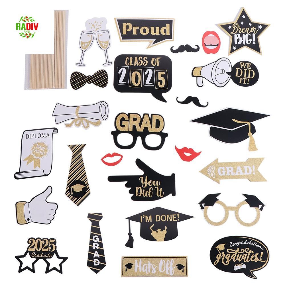 RADIV 25pcs 2025 Photo Booth Props, Congratulation Black Gold ...