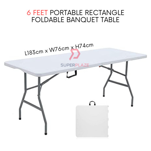 6 Feet Rectangle Foldable Banquet Table Portable Oblong Briefcase Study ...
