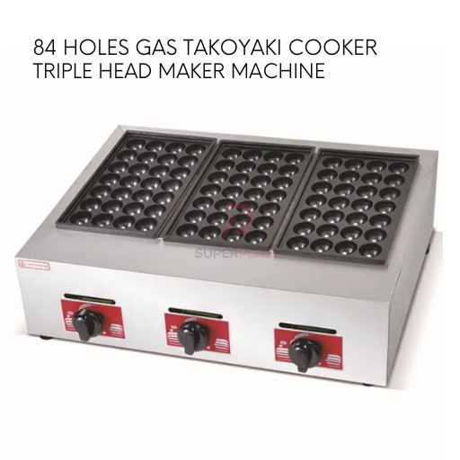 84 Holes Gas Takoyaki Cooker Triple Head Takoyaki Maker Machine Fish ...