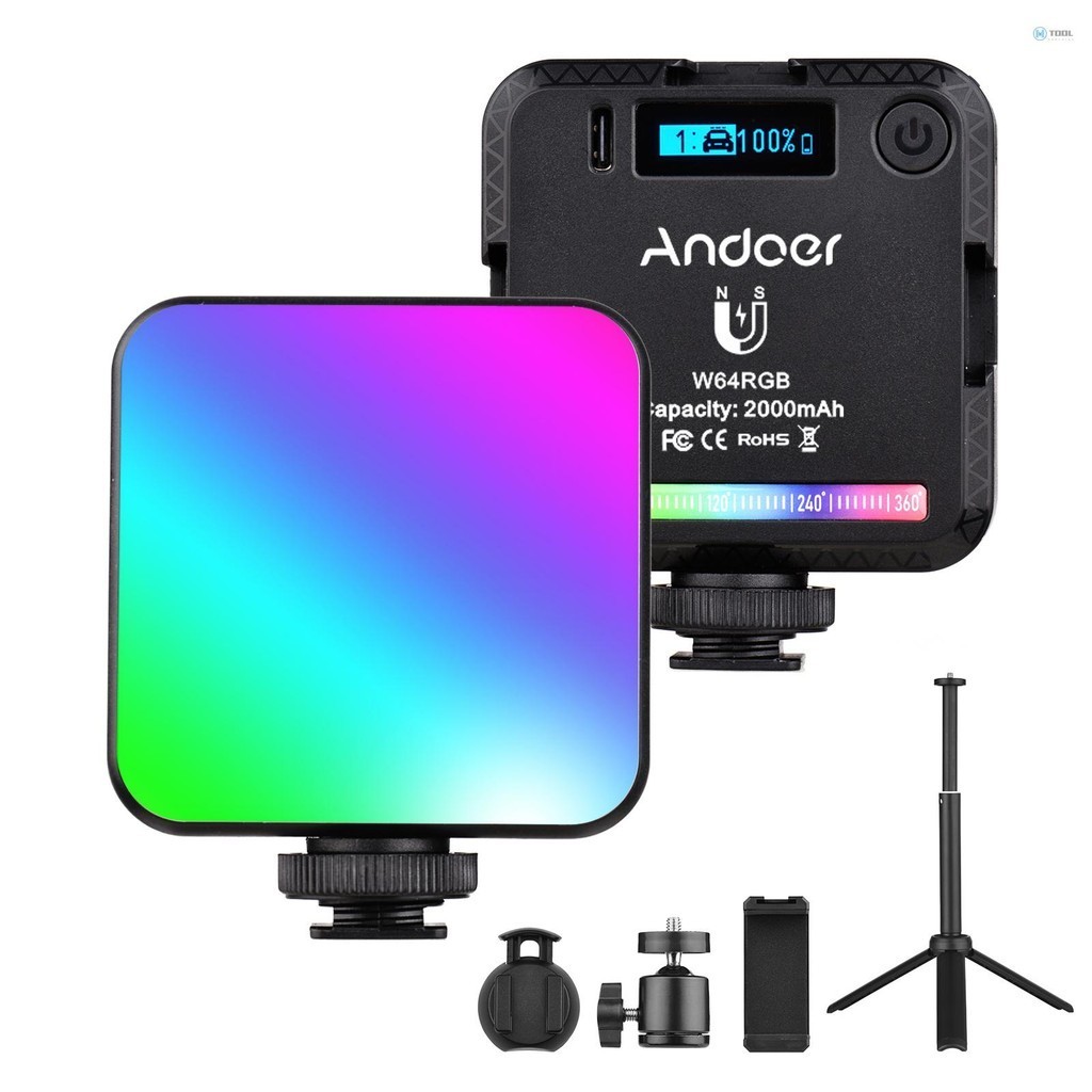 Andoer W64RGB Pocket RGB LED Video Light Kit Video Conference Lighting CRI95+ 2500K-9000K ...