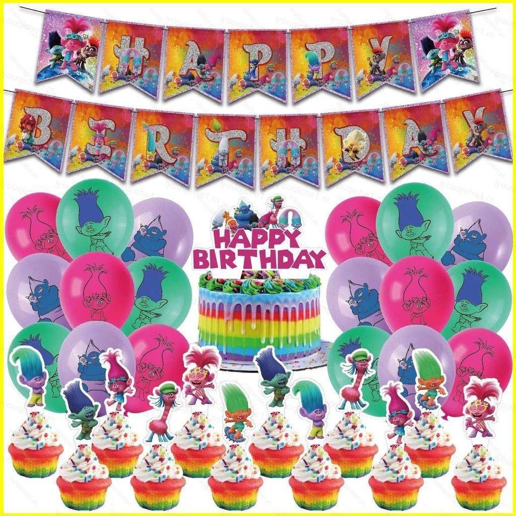 Trolls World Tour Theme kids birthday party decorations banner cake ...
