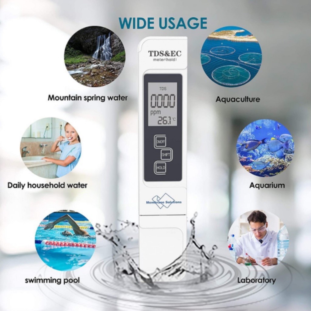 Portable TDS EC Meter Temperature PH Meter + Digital LCD Water Purity ...