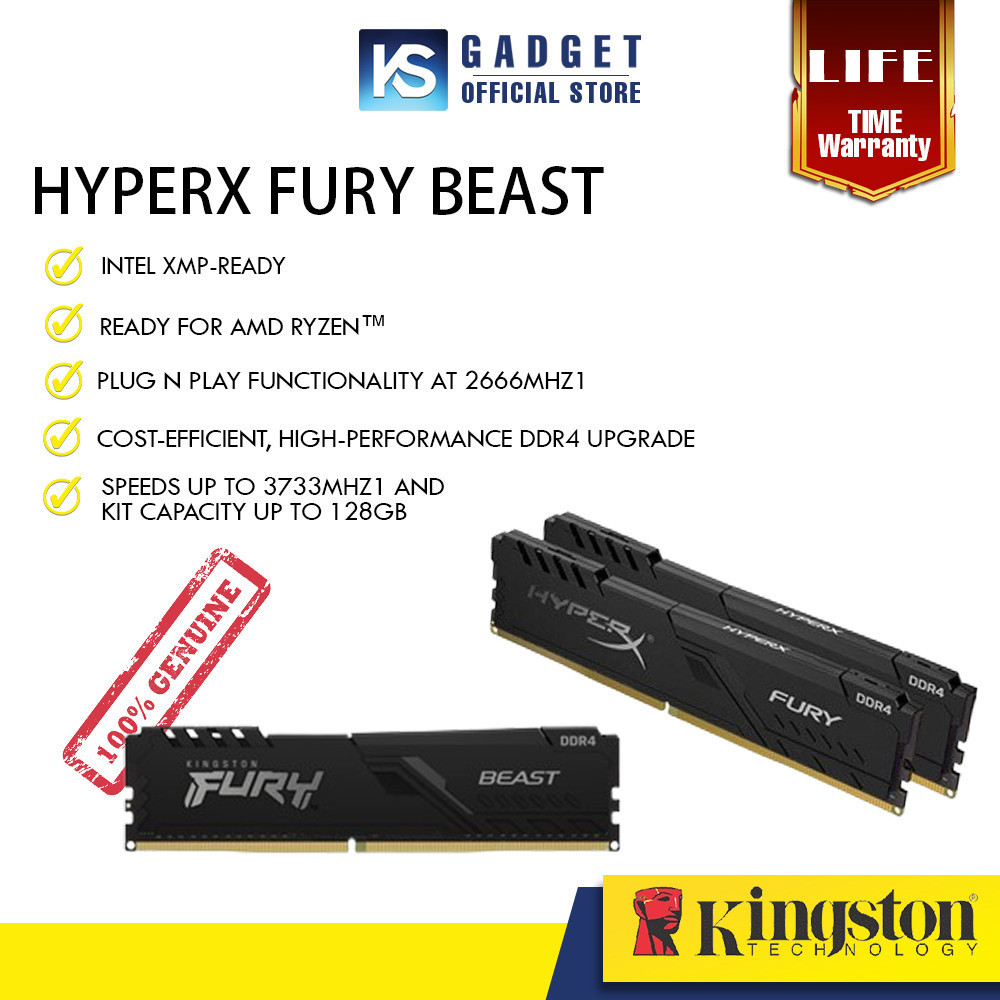 KINGSTON HYPERX FURY BEAST 16GB / 32GB / 64GB / KIT OF 2 DDR4 3200 / 3600 MHZ MEMORY RAM ...