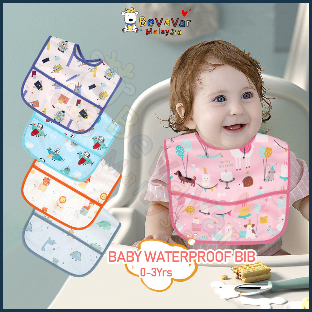 Bevavar Baby Waterproof Bib Newborn Cute Cartoon Baby Bib With Button ...