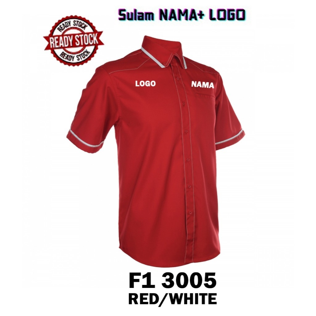 BAJU KORPORATE LELAKI MERAH/PUTIH LENGAN PENDEK F13005 JENAMA OREN ...