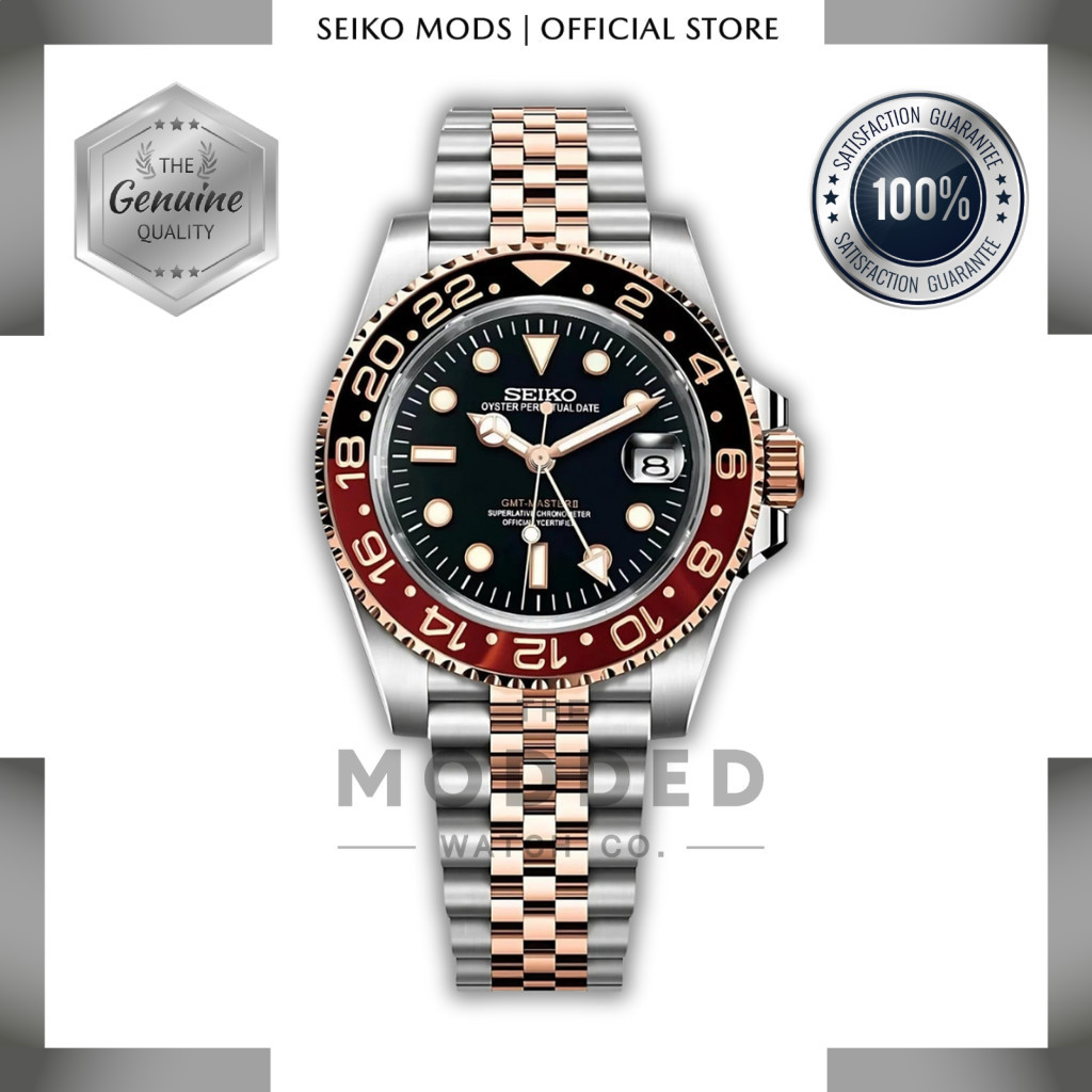 [MODDED] SEIKO MOD GMT MASTER II 40MM ROOT BEER 18K EVEROSE GOLD OYSTER ...