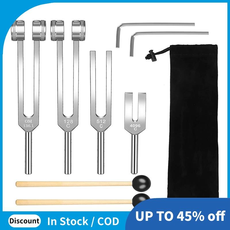 Tuning Fork Set (128Hz, 136.1Hz, 512Hz,4096Hz) with Reflex Hammer for Healing Chakra Set Healing ...