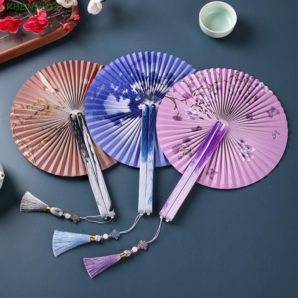 LKBENNETT Round Paper Fan, Floral Pattern Vintage Foldable Paper Fan ...