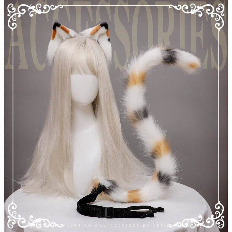 Simulation Animal Ears Beast Tail Long Hair Three Flower Cat Can Bend ...