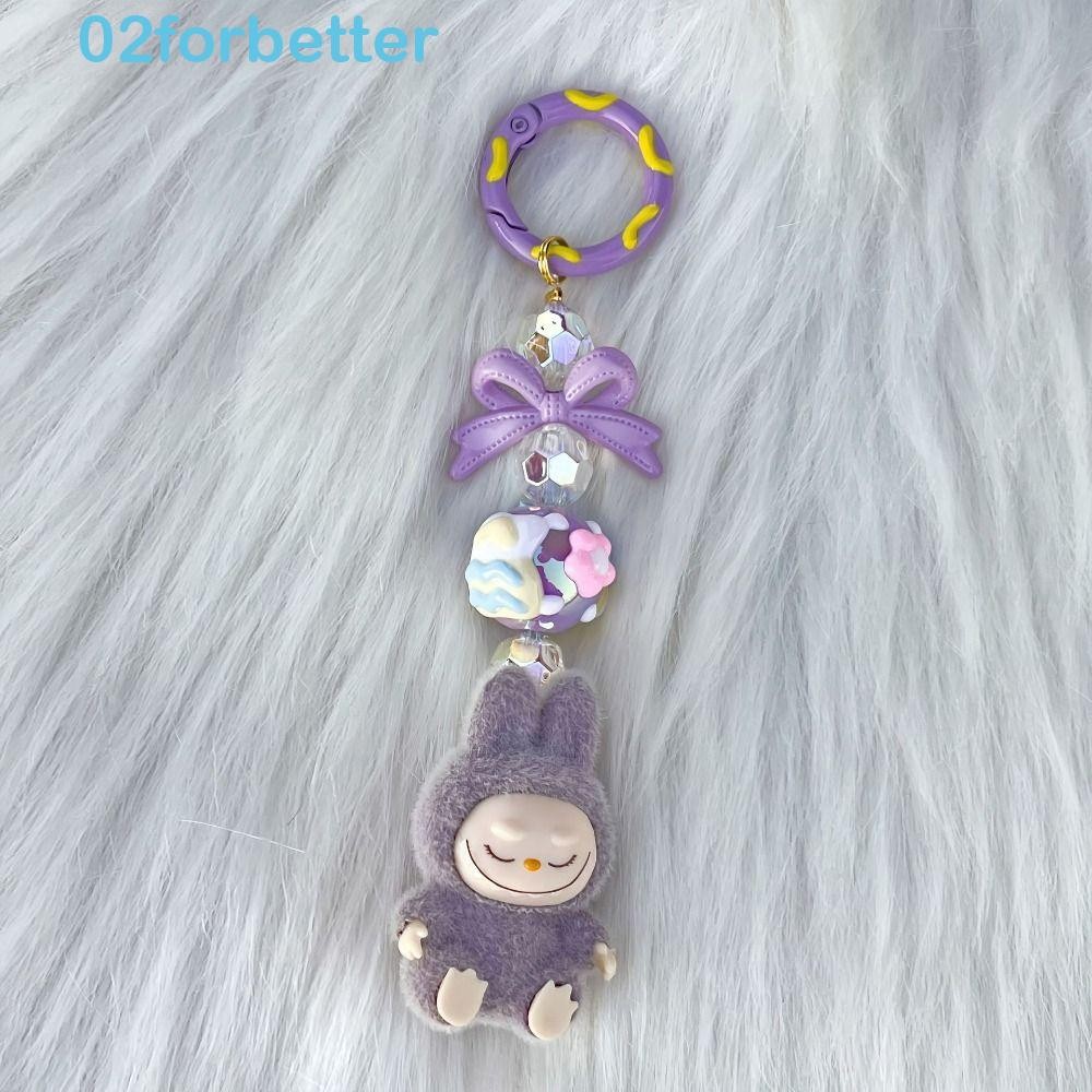 FORBETTER Flocking Labubu Keychain, Candy Color Cartoon Sit Down Labubu ...