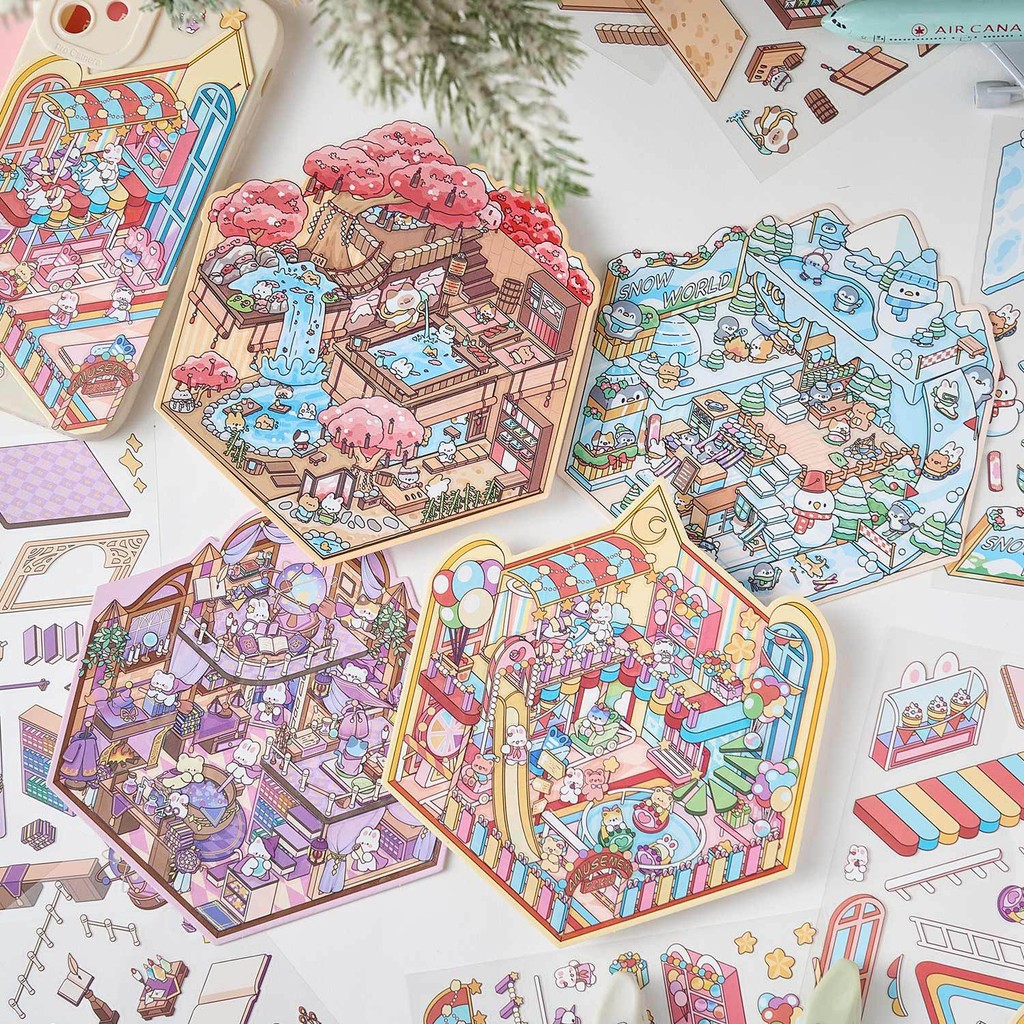 Magic Party Landscaping Stickers Cute Miniature Scene Stacking Cabin ...