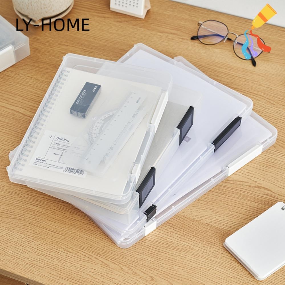 LY-HOME A4 File Box, Transparent Plastic A4 File Storage Box, Portable ...