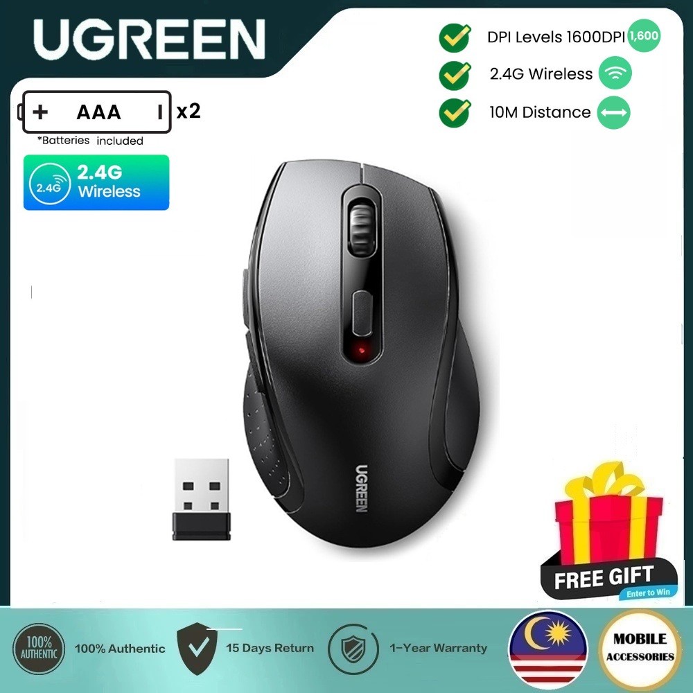 UGREEN ERGONOMIC SHAPE DESIGN WIRELESS MOUSE 2.4 GHZ WITH 6 BUTTON ...