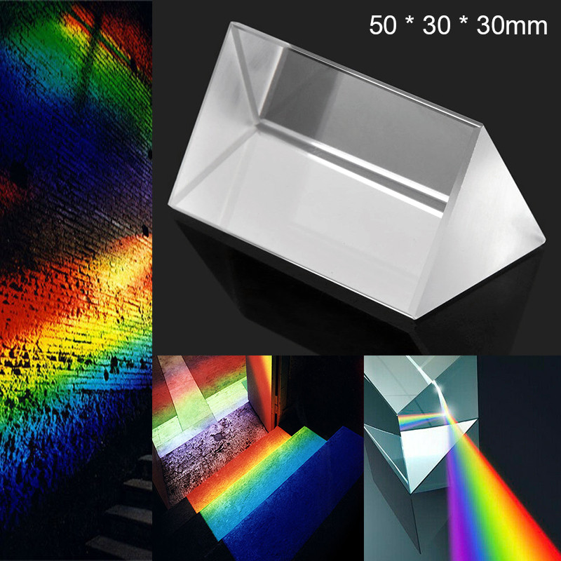 1pc 50*30*30mm Optical Glass Crystal Triple Triangular Prism Physics ...