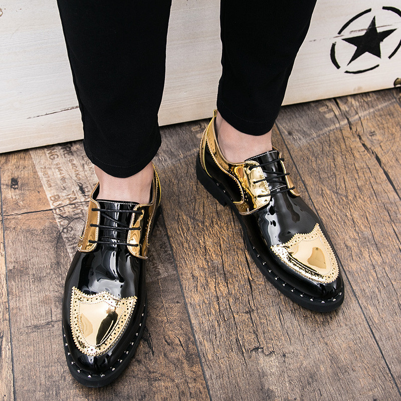 Man Gold Brogue Shoes Classics Solid Color Career Party Office Formal ...