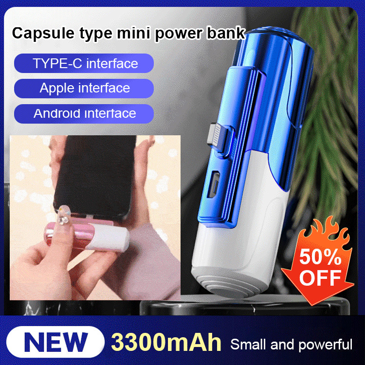 Mini Portable Capsule Power Bank 3300MAH Android Type C Emergency ...