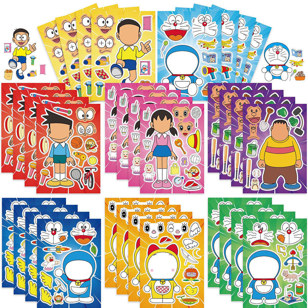 8 pieces of Doraemon animation face changing puzzle stickers cartoon ...
