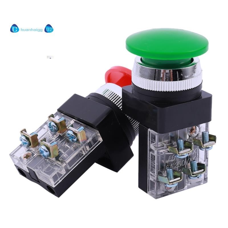 Red Green AC 250V 6A DPST Momentary Mushroom Head Push Button Switch ...