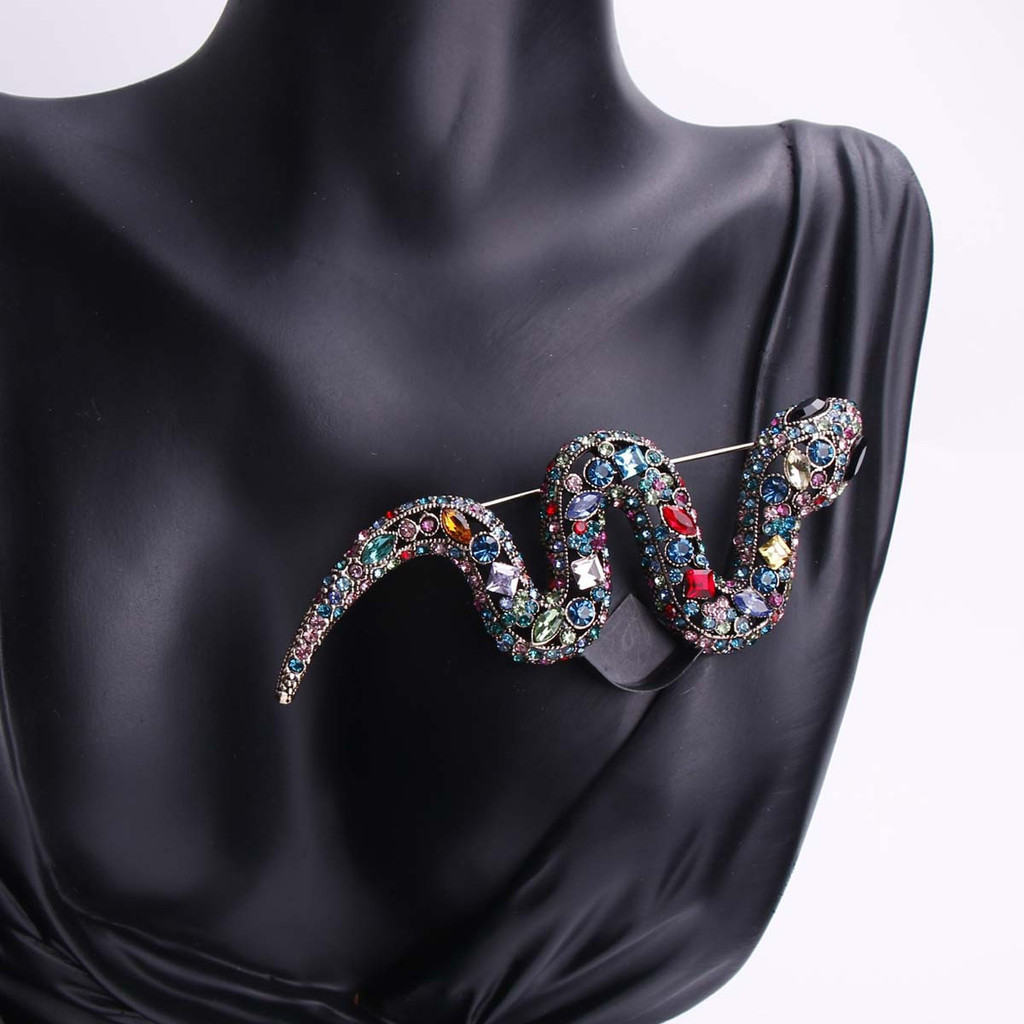 Vintage Alloy Inlaid with Diamonds Snake Shaped Brooch Hollowed Out ...