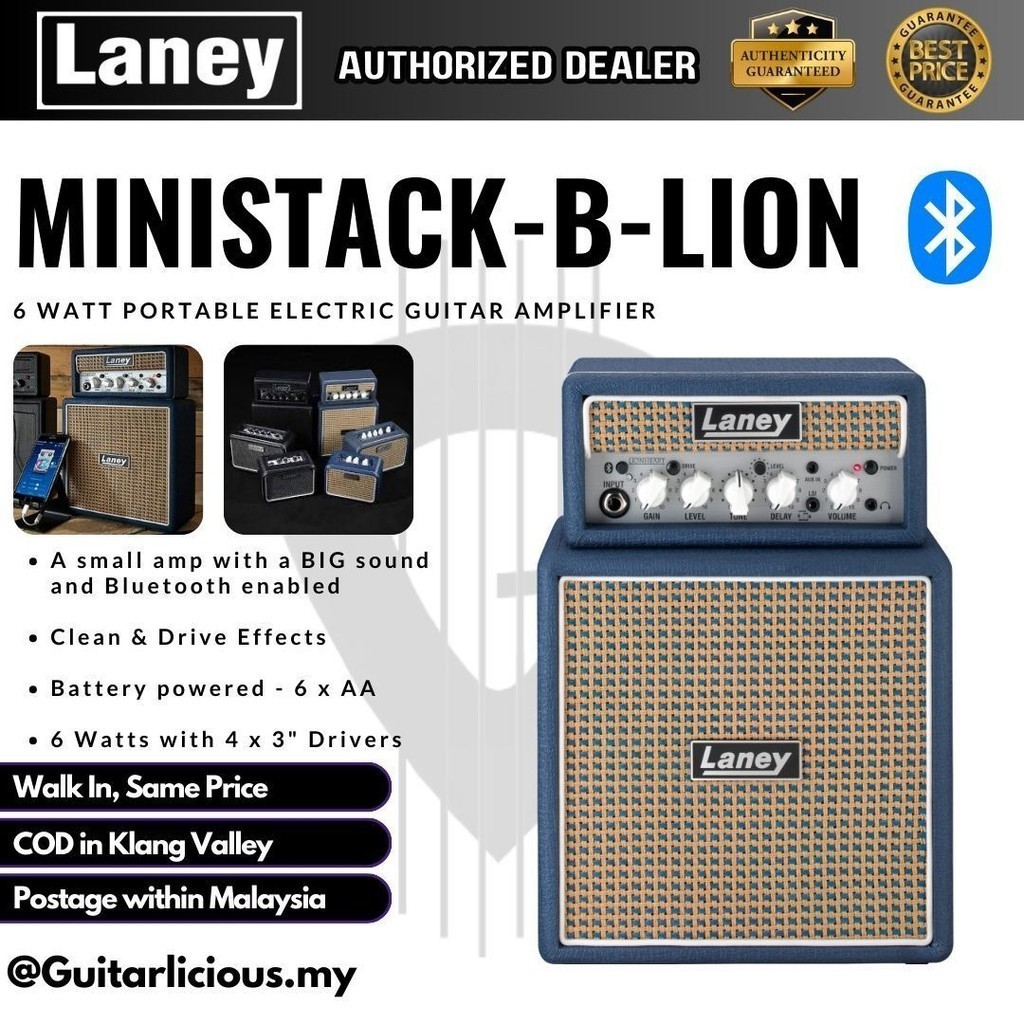 Laney Ministack-B-Lion 2x5" 6-watts Mini Lion Heart Bluetooth Guitar ...