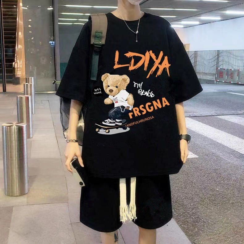 Summer Suit Men Trendy Young Men Short Sleeved T Shirt Shorts Two Piece