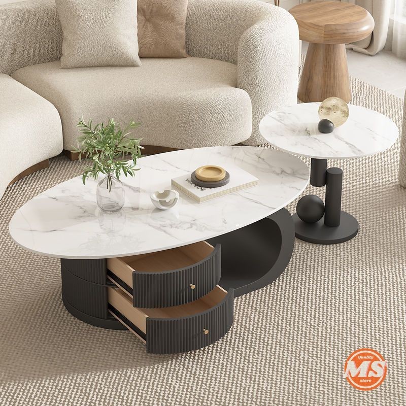 Oval rock slab coffee table living room home living room cream small ...
