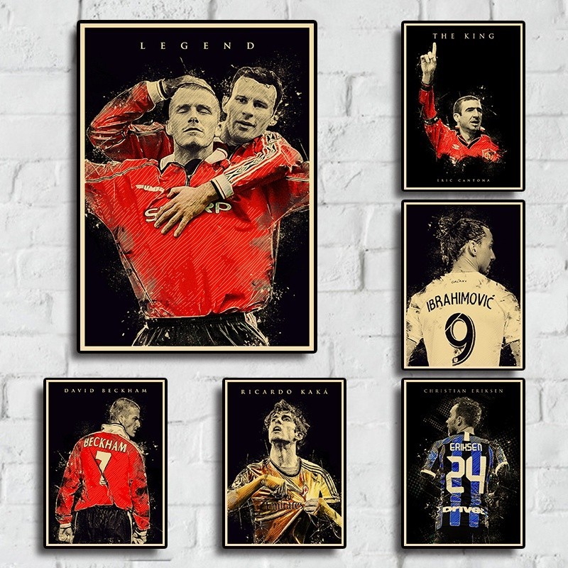 Retro Posters Famous Football Player Vintage PVC Wall Sticker Removable ...