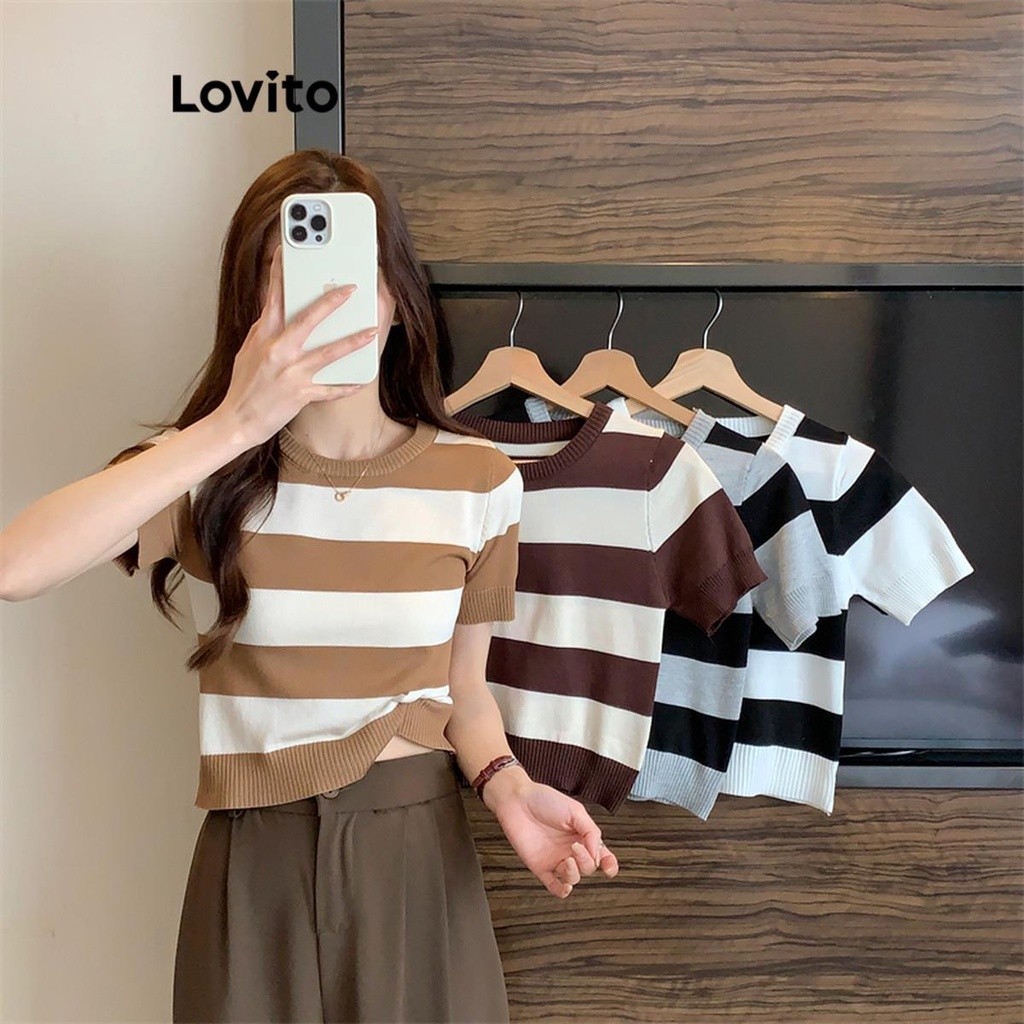 Lovito Casual Striped Colorblock Knit Top for Women LNE44107 Lovito ...
