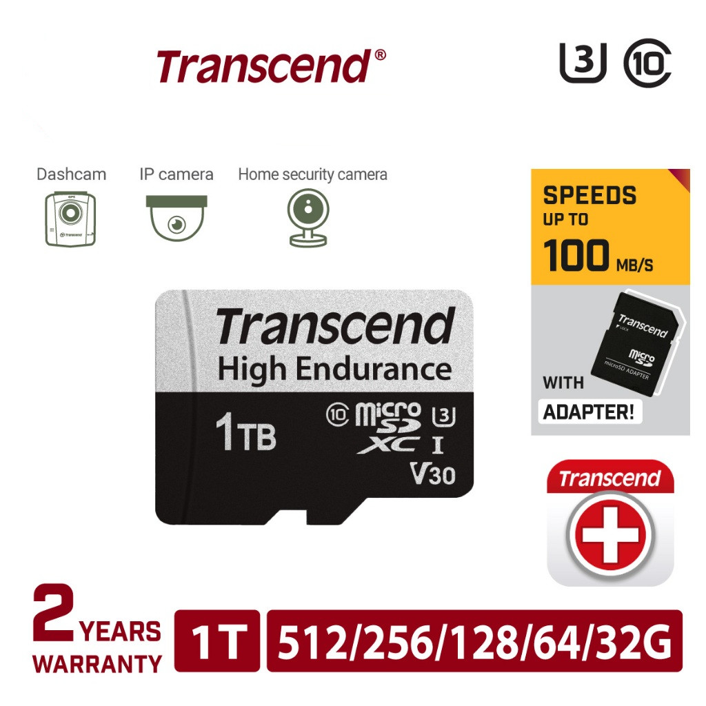 Transcend USD350V microSD High Endurance UHS-I U3 UHS-I U1 Class 10 Memory Card(64GB/128GB/256GB ...