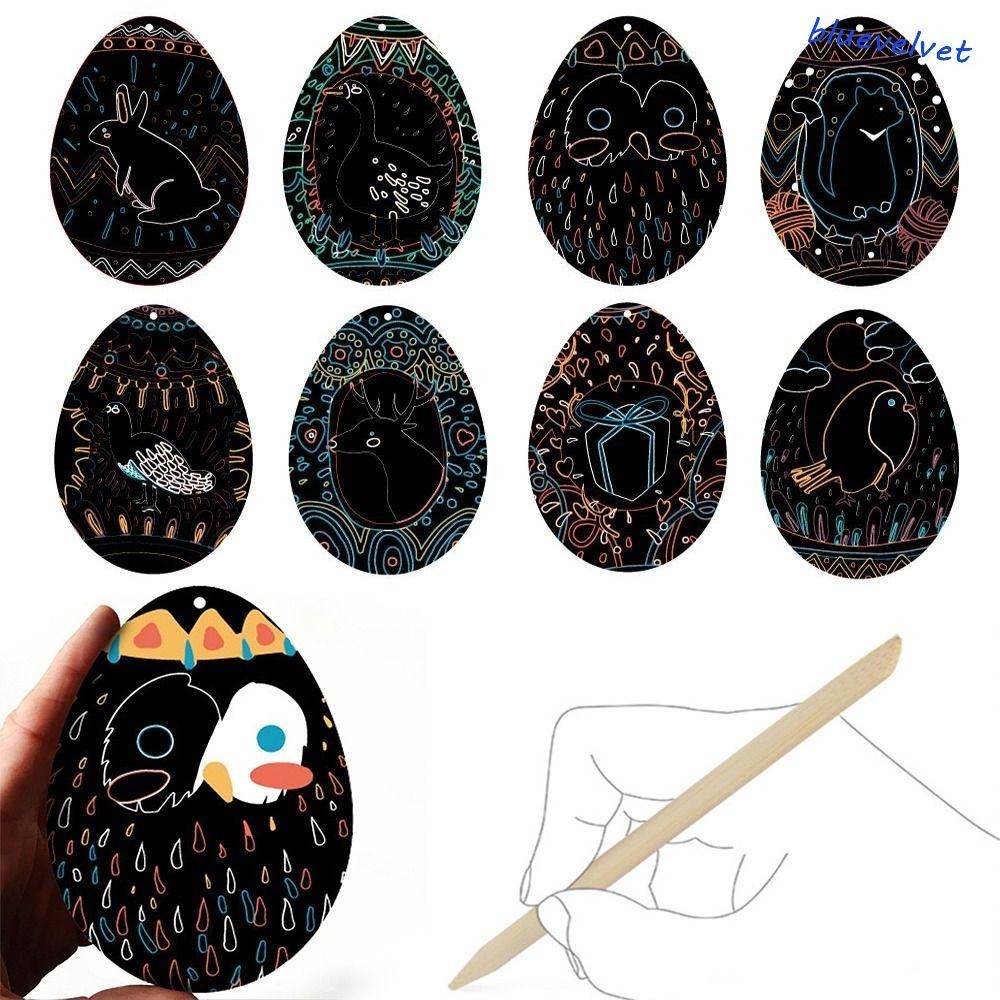 BLUEVELVET Colored Scratch Egg Card Set, Children DIY Toys Painting ...