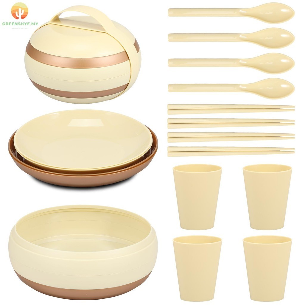 17Pcs Camping Dinner Set for 4 People Camping Plates and Bowls Set ...