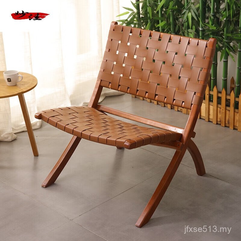 Japanese Style Braided Rope Folding Saddle Chair Nordic Rattan Woven ...