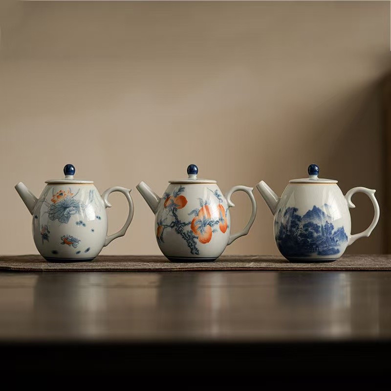 Chinese Ceramic Single Pot 230ml Blue White Small Teapot Kung Fu Tea ...