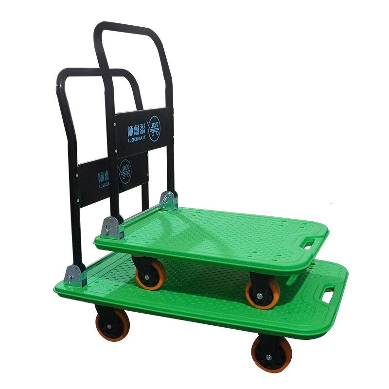 Green Basic Model Silent i Flatbed Trolley Warehouse Trolley Four ...