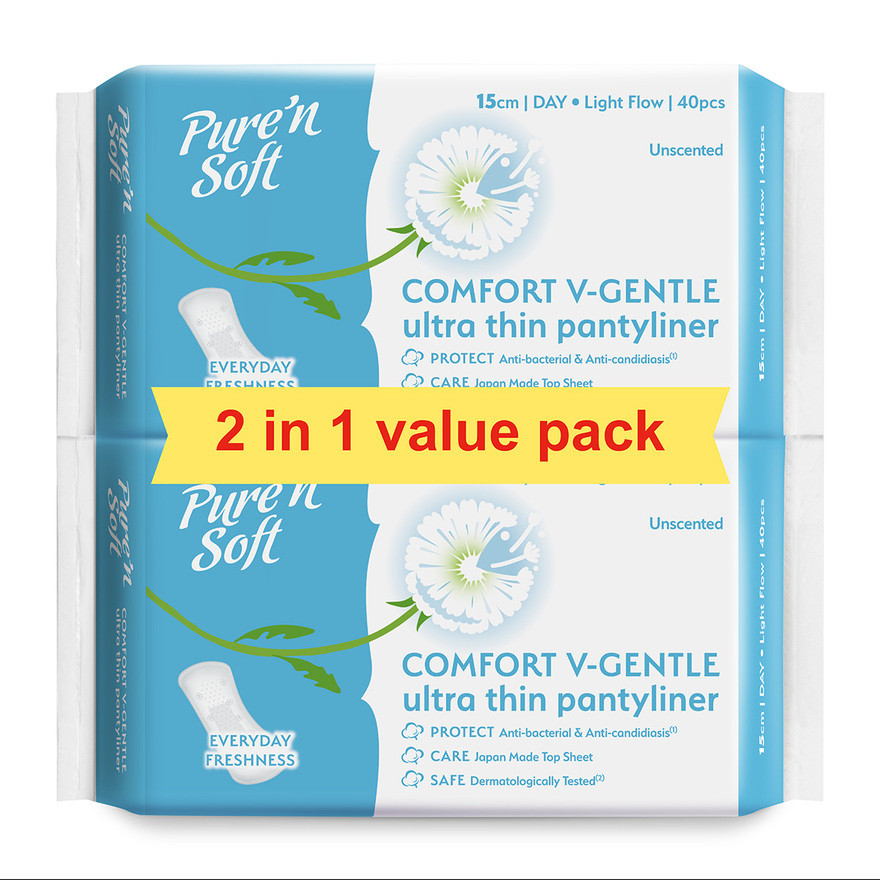 PURE'N SOFT Ultra-Thin Pantyliner Unscented 150mm 2 x 40's | Shopee ...