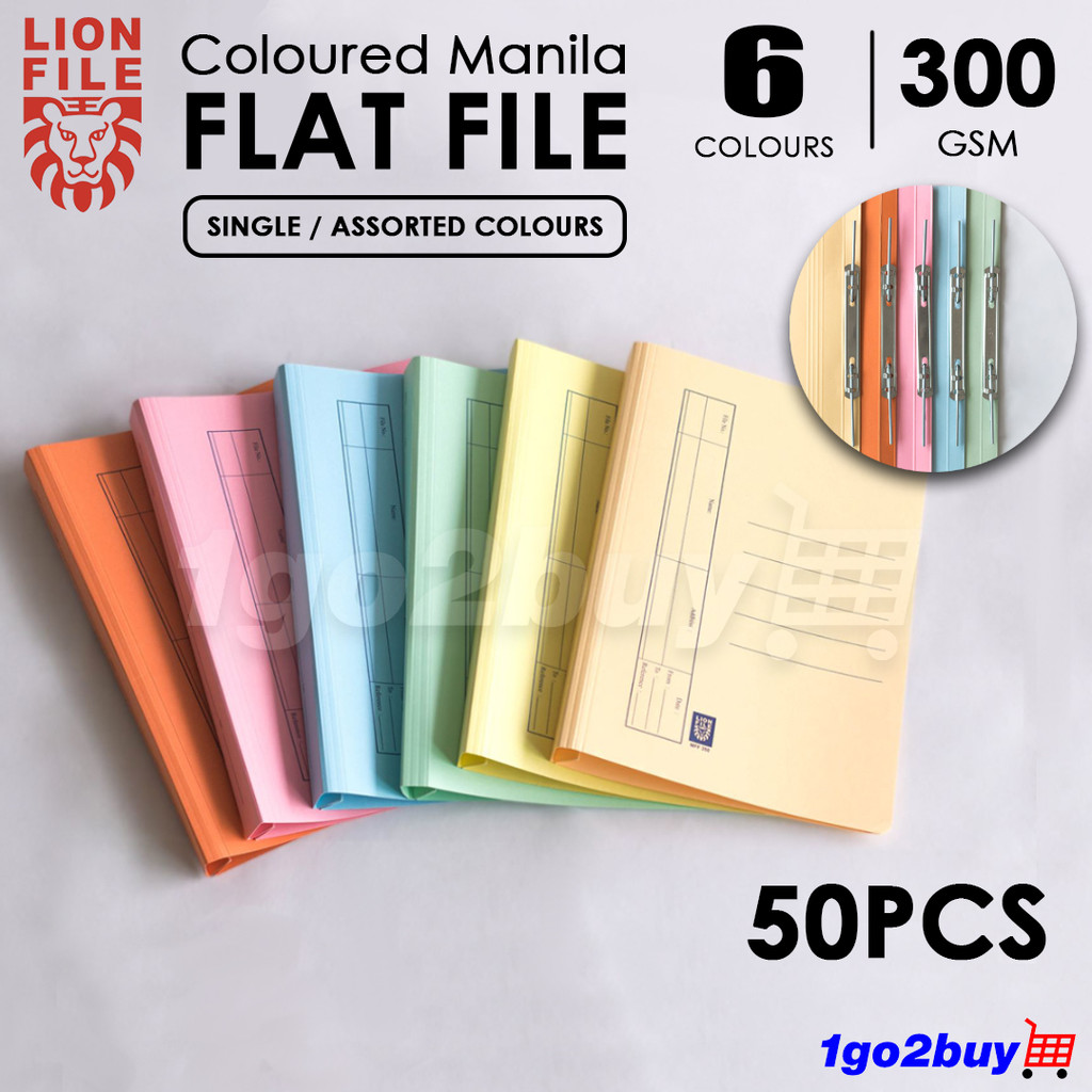 Lion File Flat File Assorted Colours Manila Files 300gsm Economical ...